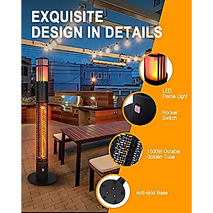 Star Patio Outdoor Freestanding Electric Patio Heater with LED Flame Light, Column Outdoor Heater Suitable as a Balcony Heater, Christmas Party Heater, Perfect for Outdoor Decoration, 1588-RDMF