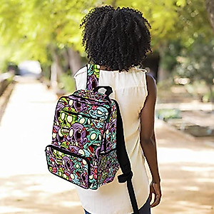 LORVIES Cartoon Zombie Heads School Bag for Student Bookbag Women Travel Backpack Casual Daypack Travel Hiking Camping