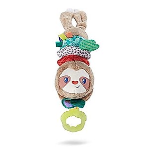 Infantino Music & Motion Pulldown Sloth - Musical Plush Sloth with Multi-Textured teether for Tactile Exploration, Easily attaches to Strollers and Gyms, BPA-Free