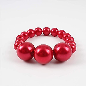 GRACE JUN Bridal Wedding Faux Pearl Statement Necklace and Clip on Earrings Bracelet Jewelry Sets Women Bib Choker Necklace (Red-Necklace+Bracelet+Clip Earrings)