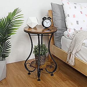 X-cosrack End Table, Round Side Table for Small Spaces, Coffee Tea Table Nightstand Home Decor for Living Room Balcony Bedroom Office,Rustic Brown & Black,15.75" L x 15.75" W x 24.0" H