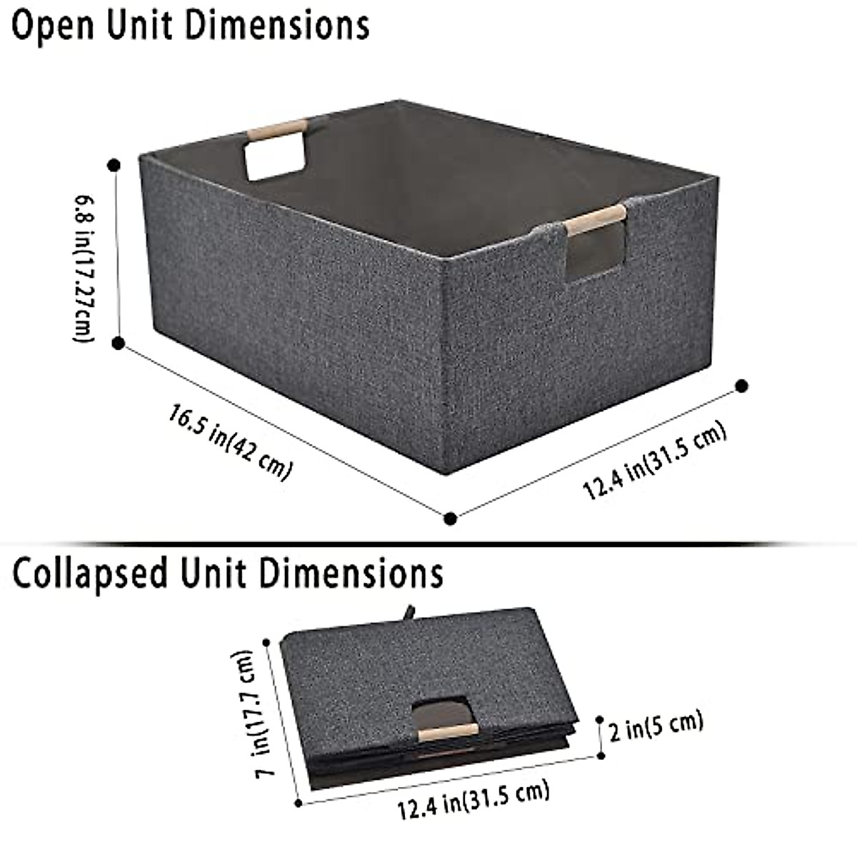 Storage Bin for Shelves Rectangle Baskets for Storage 2 Pack Closet Baskets Foldable Toy Box with Handles for Nursery Home Office Car Dormroom (Gray )