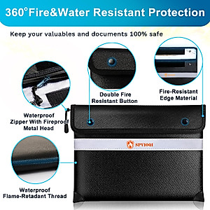 Fireproof Document Bag with 4200°F Heat Insulated, 11”X 7.7” Waterproof Fireproof Bag with Zipper, Reflective Strip for Fast Find, Fireproof Money Bag for Cash, Important Documents and Valuables
