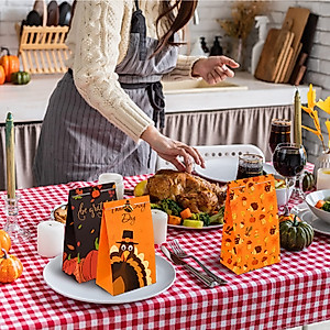 durony 24 Pieces Thanksgiving Day Gift Bags Thanksgiving Paper Party Favor Bags Thanksgiving Treat Bags with Round Stickers Thank You Gift Bags Goodie Bags for Fall Thanksgiving Party Favors