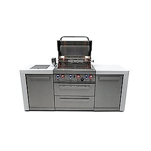 Mont Alpi MAi400-D 32-inch 4-Burner 78000 BTU Deluxe Stainless Steel Gas Outdoor Kitchen Barbecue Island Grill w/ Infrared Side & Rear Burners + Rotisserie Kit + Storage Cabinets + Granite Countertops