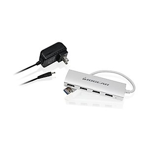 IOGEAR Powered 4 Port USB 3.0 Hub - 1 USB 3.0 In - 4 USB 3.0 Out - 5Gbps Data Transfer Rate - Compatible with Mac and Win - Aluminum Housing - GUH304P