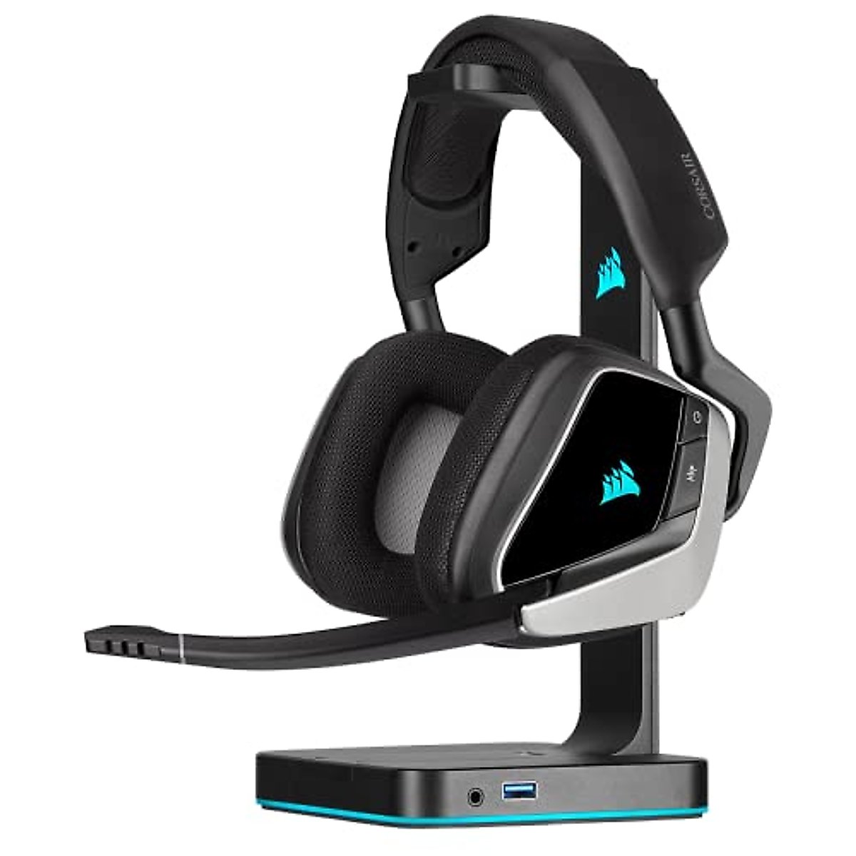 Corsair VOID RGB ELITE Wireless Premium Gaming Headset with 7.1 Surround Sound, Silver Edition (Microfiber Mesh Fabric, Omnidirectional Microphone, Up to 40ft of Range, On-Ear Controls, RGB Lighting)