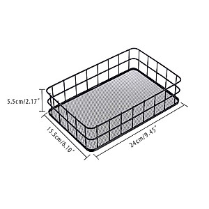 Hizibesty Black Metal Wire Cabinet Organizer Storage Organizer Bin Basket Tray - for Kitchen Pantry Pantry Fridge, Closets, Garage Laundry Bathroom 9.45"X6.10"x2.17”