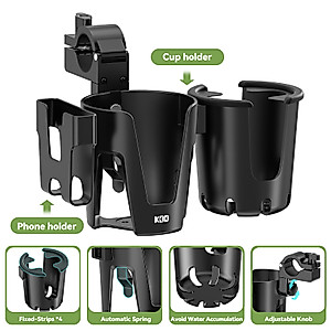 KDD Stroller Cup Holder with Phone Holder, 3-in-1 Removable Bottle Holder, 360 Degrees Rotation Drink Holder for Wheelchair, Stroller, Bike, Walker, Scooter, Bicycle, Uppababy, Nuna, Bugaboo, Doona