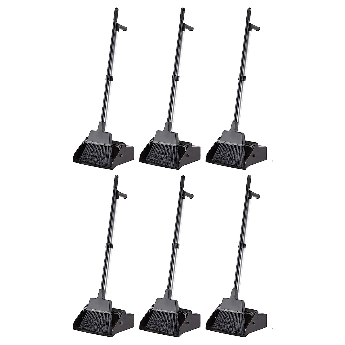 AmazonCommercial Lobby Dustpan With Broom Set, 6-Pack, Black, 11.57 in x 10.59 in x 38.86 in