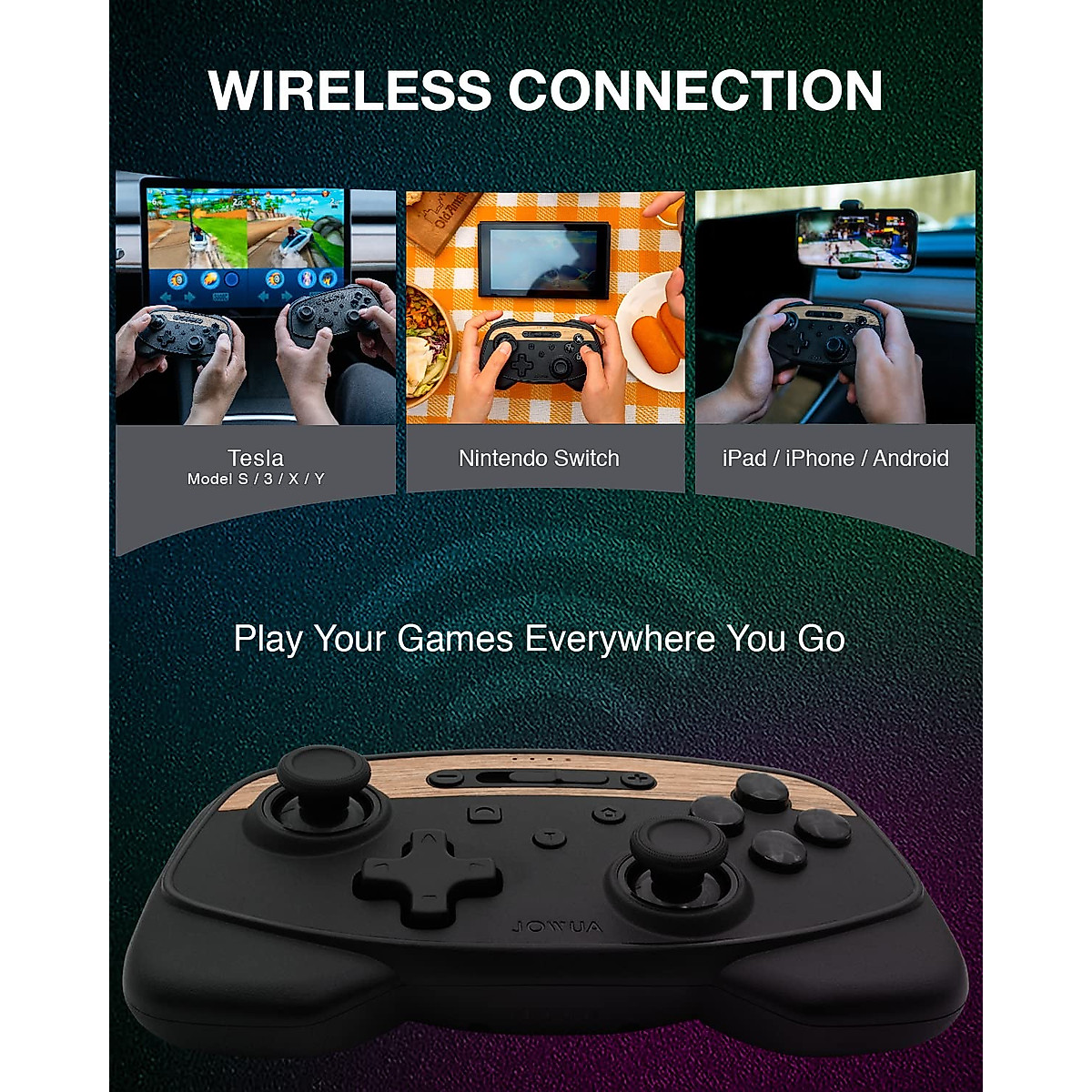 Jowua Multi-Device Wireless Controller Compatible for Tesla Model 3/Y/S/X/cybertruck Compatible for Switch, one controller set, SPECIAL PROGRAMMED and DESIGN FOR TESLA, Compatible for T (BLACK) [nintendo_switch,windows,ios,android]