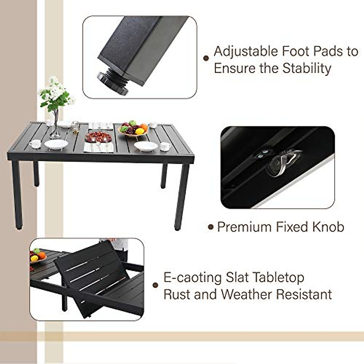 MFSTUDIO 7PCS Outdoor Patio Dining Set, 6 Spring Motion Chairs with Cushion, 1 Rectangular Expandable Table, Porch Lawn Backyard Garden Furniture Sets, Beige