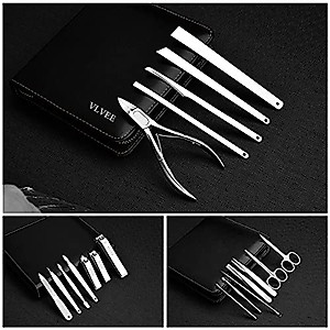 VLVEE Nail Clippers, 19pcs Stainless Home Nail Cutter Personal Care,With Zipper PU Leather Fingernail Clipper Grooming Set,Gifts for Men,Women