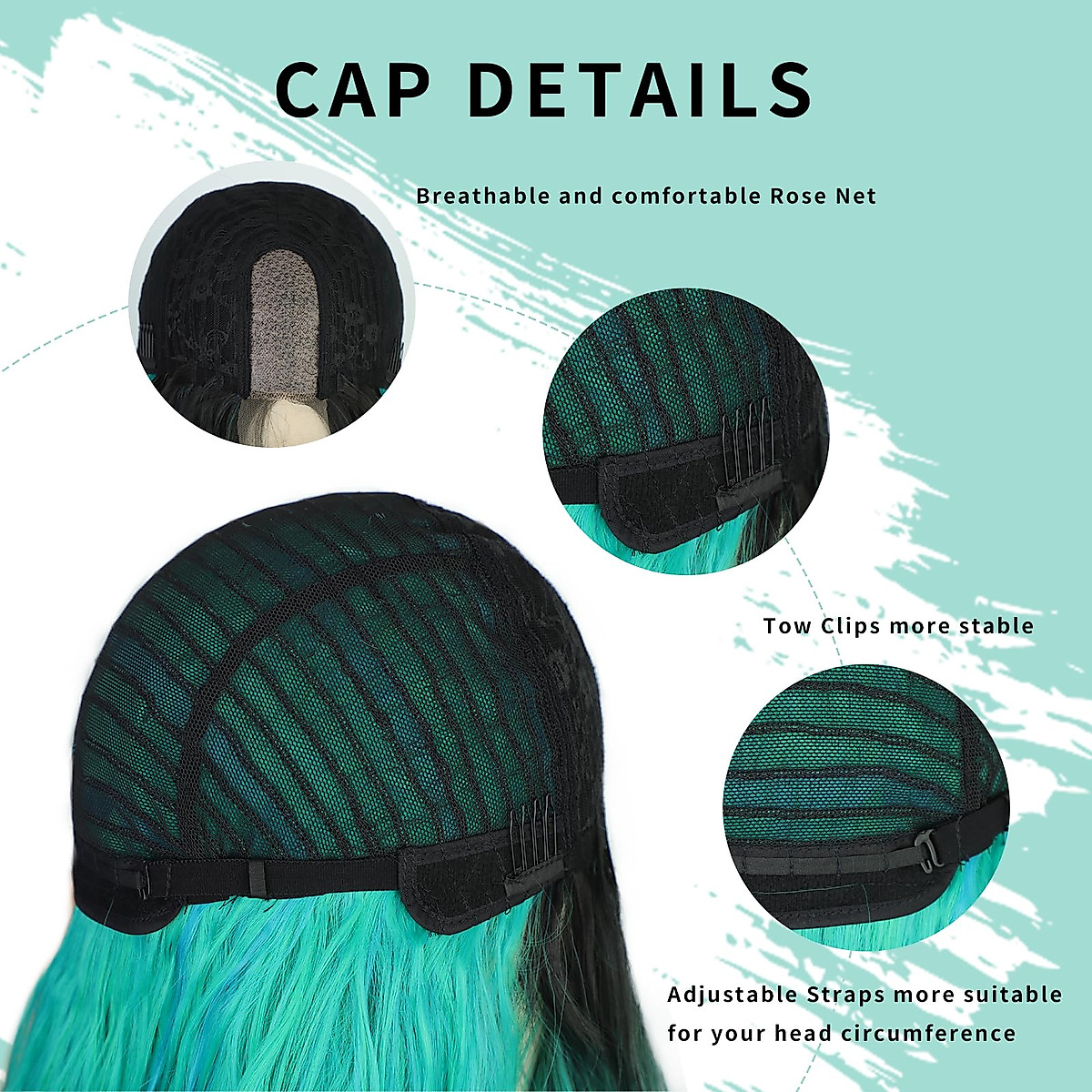 Lativ Long Wavy Wig for Women Ombre Green Middle Part Wigs Teal Wigs Long Curly Synthetic Heat Resistant Hair with Natural Hairline for Cosplay Party Everyday Use