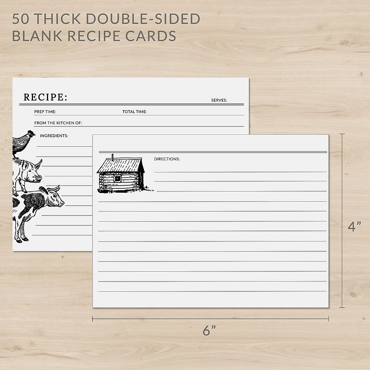 Barnyard Designs Old Country Brand Metal Recipe Box with Cards and Dividers 4 x 6, Vintage Farmhouse Recipe Card Box Holder, Tin Recipe Box Set 50 Recipe Index Cards, 12 Dividers 4x6 with Tabs, White