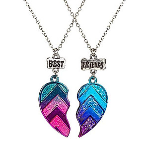 BGSHEMNI Best Friends Necklace, Half Heart Pendant Jewelry for Children, Relationship Love Necklaces, Girls's Best Friend Jewelry,Friendship Gift Friends Birthday Party Favor