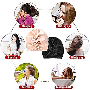 6 Pcs Silk Bonnet Silk Hair Wrap for Sleeping, Natural Silk Scrunchy Soft Silk Scrunchies Hair Sleep Silk Sleeping Bonnet for Women Hair Care Ponytail Holder (Pink, Black, Rose Gold)