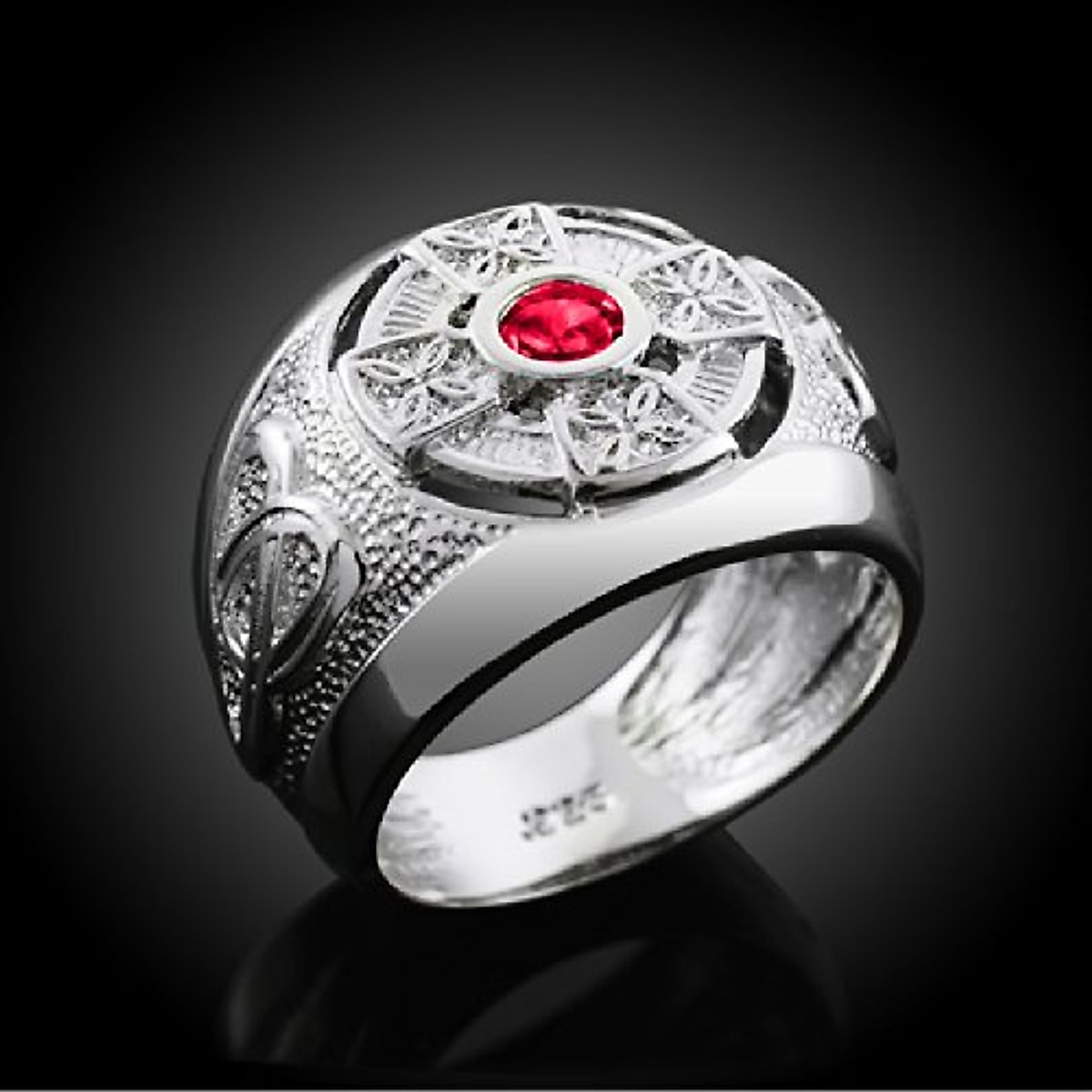 Solid 925 Sterling Silver Eternal Trinity Knot Band July Birthstone CZ Celtic Cross Ring