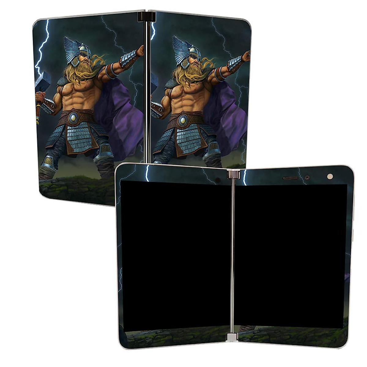 MightySkins Skin for Microsoft Surface Duo - God of Thunder | Protective, Durable, and Unique Vinyl Decal wrap Cover | Easy to Apply, Remove, and Change Styles | Made in The USA