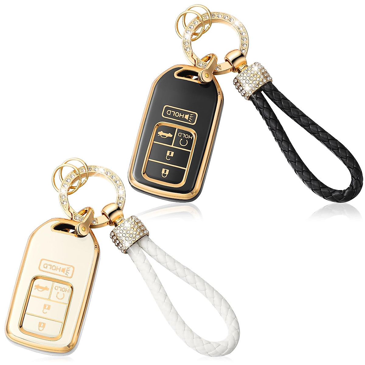 Datanly 2 Pcs Key Fob Cover with Metal Keychain Lanyard Soft TPU Full Protection Key Fob Case Holder(Compatible with Accord, Civic)