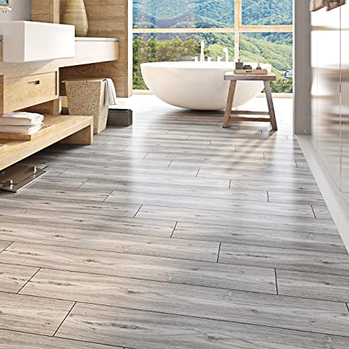 Livelynine 4-Tiles 6X36 Natural Grey Wood Vinyl Flooring Waterproof Peel and Stick Floor Tile Wood Look Vinyl Plank Flooring Removable Laminate Flooring Planks Tiles for Bathroom Kitchen Floors
