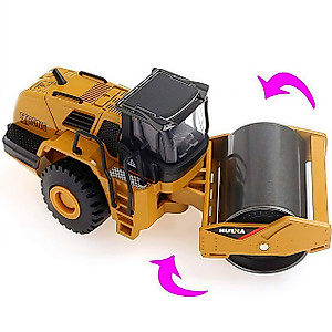 Gemini&Genius Road Roller Toy for Kids, Heavy Duty Construction Vehicle Toys 1-50 Scale Alloy Road Truck, Engineering Car Toy Collection, Display and Play for Kids (Brown)