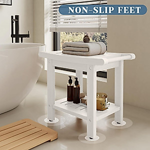 ACUEL Poly Lumber Shower Bench Seat, Larger Size 22" x 13", Shower Benches for Inside Shower, Waterproof Shower Stool with Handles & Storage Shelf, Shower Chair for Bathroom, Bath Stool (White)