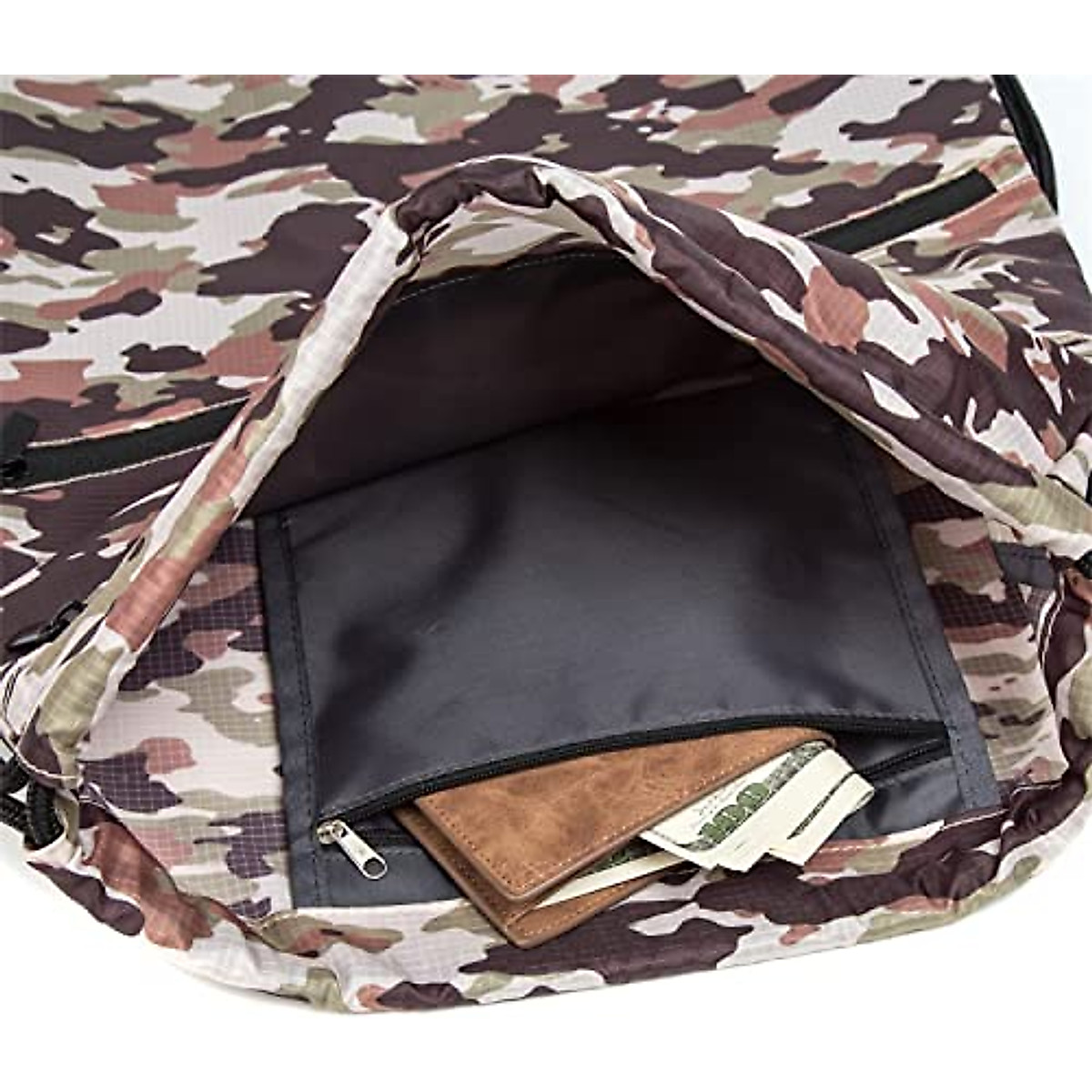 HSYA Drawstring Backpack Water Resistant String Bag with Inside & Outside Zipper Pockets Large Bag Gym Sack Unisex