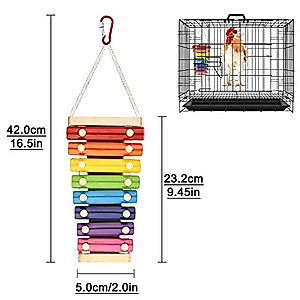 Chicken Xylophone Toy Hanging Chicken Pecking Toys 8 Metal Keys Suspensible Wood Xylophone Toy Suitable for Chicken Coop Hens Parrot Medium and Large Birds