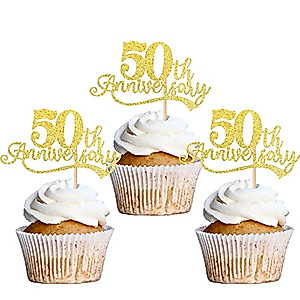 Rsstarxi 24 Pack 50th Anniversary Cupcake Toppers Glitter Cheers to 50 Years Wedding 50th Anniversary Cupcake Picks for Happy 50th Anniversary Birthday Retirement Party Cake Decorations Supplies Gold
