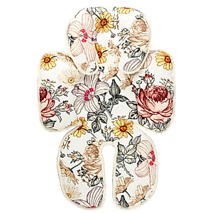 Floral Car Seat Insert,Cushion for Stroller, Swing, Bouncer, 2-in-1 Reversible, Floral Baby Car Seat Cover for Girl,Infant Carseat Canopy Sun Cover，Baby Carrier Cover with Zipped Peep Windows
