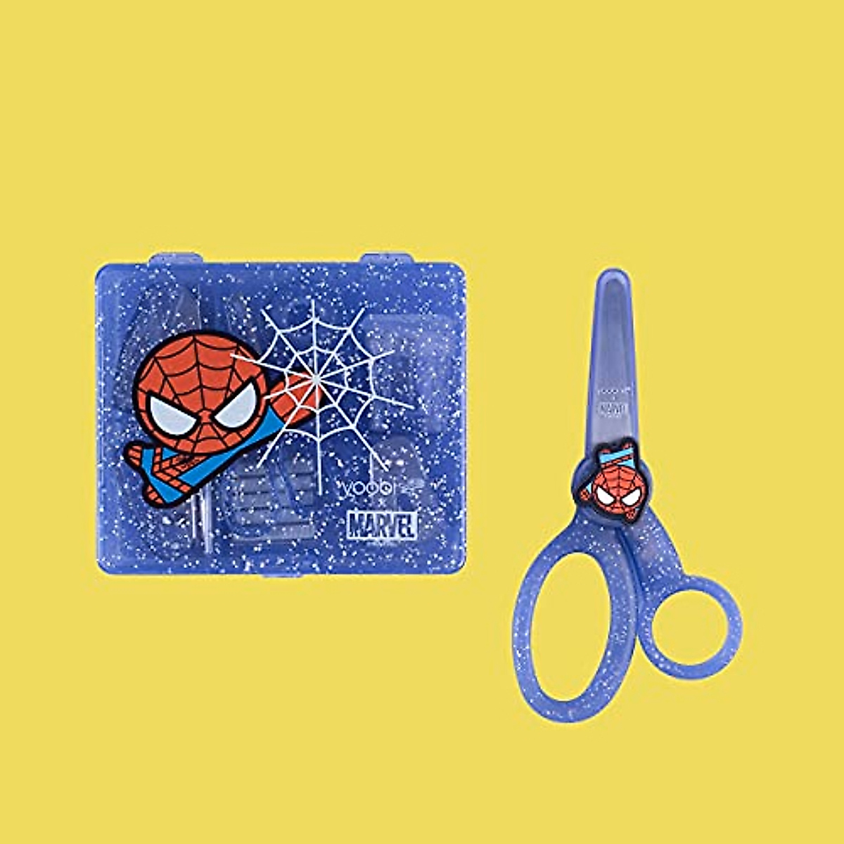 Yoobi x Marvel Spider-Man Mini Office Supply Kit & Scissors Set – Spider-Man Set w/ Stapler, Staples, Hole Punch, Tape Dispenser, Blunt Tip Scissors for Kids w/ 2 1/4” Blade