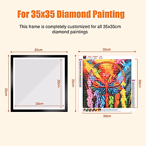 NAIMOER Upgraded 2Pack Diamond Painting Frames, Frames for 35x35cm Diamond Painting Canvas, Magnetic Diamond Art Frame Self-Adhesive, Diamond Painting Frames with Hooks for Wall Window Door (Black)