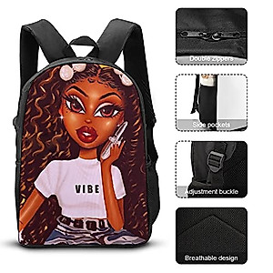 JYSDZSE African Girls 3D Printed Backpack 17 Inch Set School Bag/Crossbody/Pencil Bag Three Piece Backpack for Men and Women