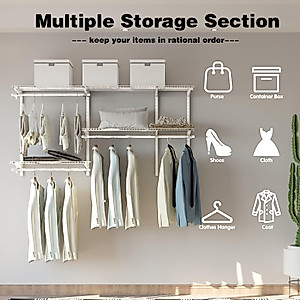 Tangkula 3 to 5 FT Custom Closet Organizer System Kit, Wall-Mounted Storage Organizer with Wire Shelving and Hanging Rods, Adjustable Closet Organizer Kit, Configurations Custom Closet for Bedroom