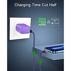 Power Delivery 20W Type USB C Quick Charging Wall Charger Adapter with 3FT Type-C to Lightning Cable for iPhone 14/14 Plus/14Pro/14 Pro Max/13/13Pro/13 Pro Max/12/12Pro/12 Pro Max/11/11 Pro Max-Purple