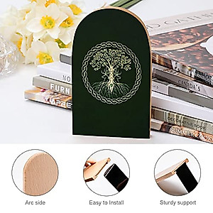 Hon-Lally Norse Viking Goddess Wiccan Wicca Pagan Pattern Wood Bookends Decorative Bookend Non-Skid Office Book Stand for Books Office Files Magazine, Wood-style, One Size