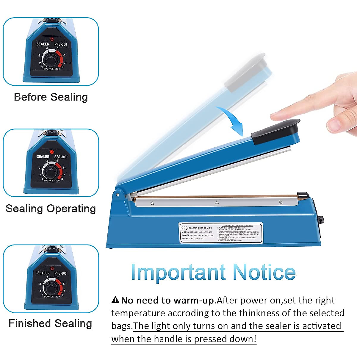12 Inch Impulse Heat Sealer Machine, Cookie Bag Sealer for Plastic Mylar PE PP Bags and Kraft Paper Bags, Manual Poly Bag Hot Seal Sealing Machine with Extra Replace Element Grip