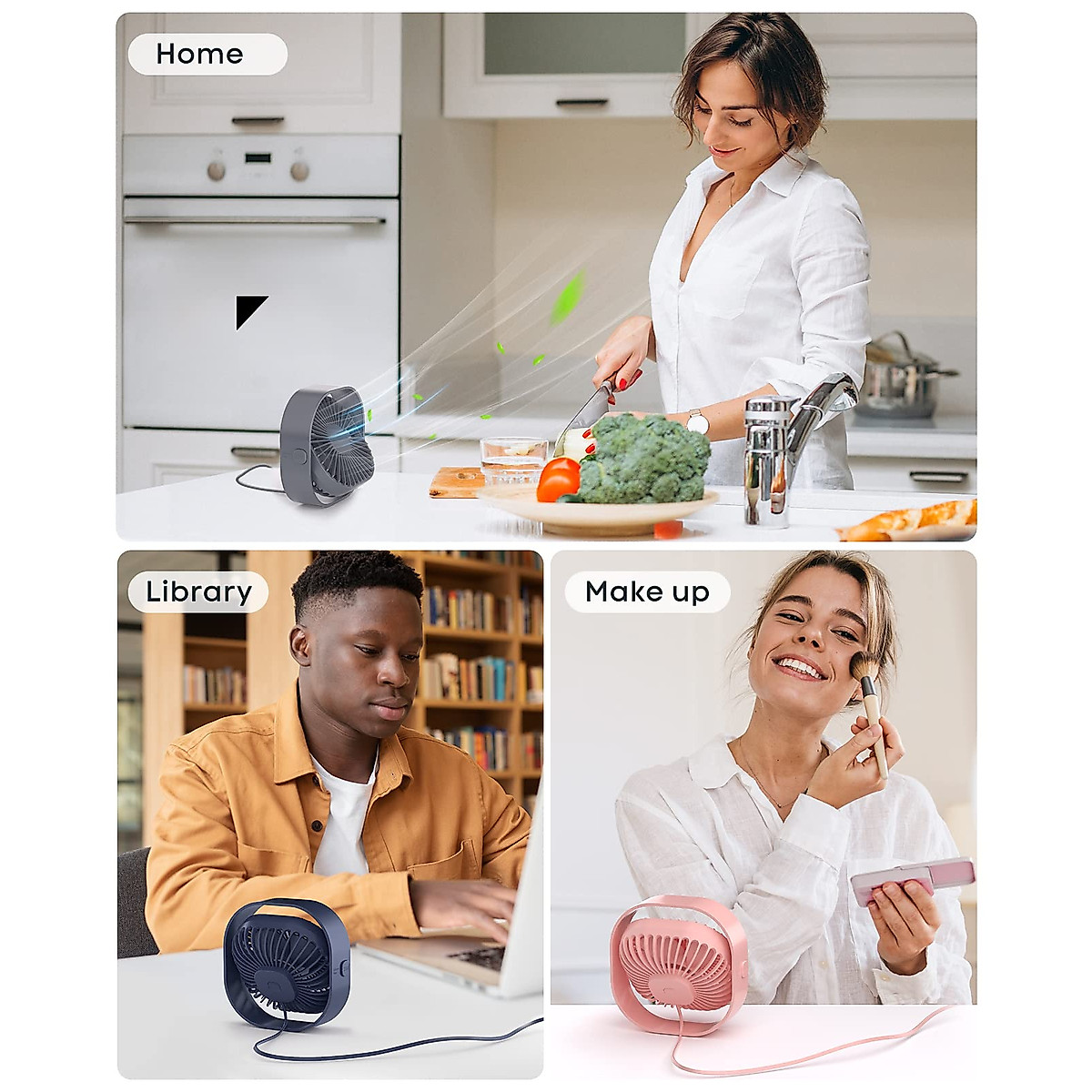 Mini Desk USB Fan Small: Mini USB Desk Fan Portable Small fan 3 Speeds Desktop Fans 4 Inch Quiet Cooling 360° Rotate Mini Table Fan - Office Bedroom Home