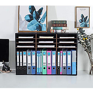 TQVAI Wood Adjustable Literature Organizer Desktop File Sorter Mail Center Paper Storage Cabinet Home & Office Mailbox School Classroom Keepers, 27 Slots Compartments, Black/Archaize