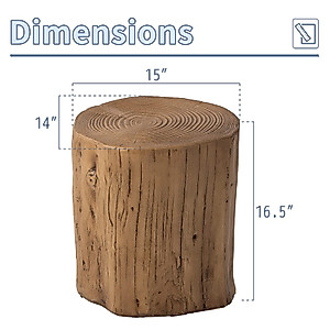 AQUILLA Rustic Stump Side Table, Brown Wood-Look End Table, Stump Accent Side Table Stool for Living Room