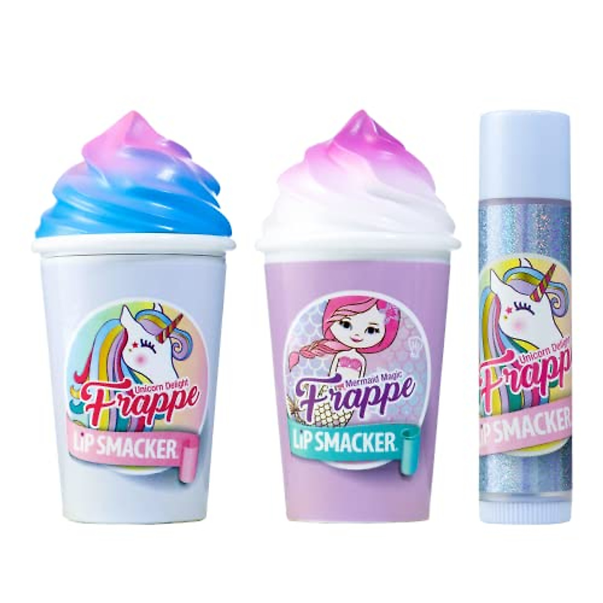 Lip Smacker Magical Frappe Collection 3 Pack Beverage Lip Balm - Moisturizing, Soothing Unicorn & Mermaid Delight/Magic