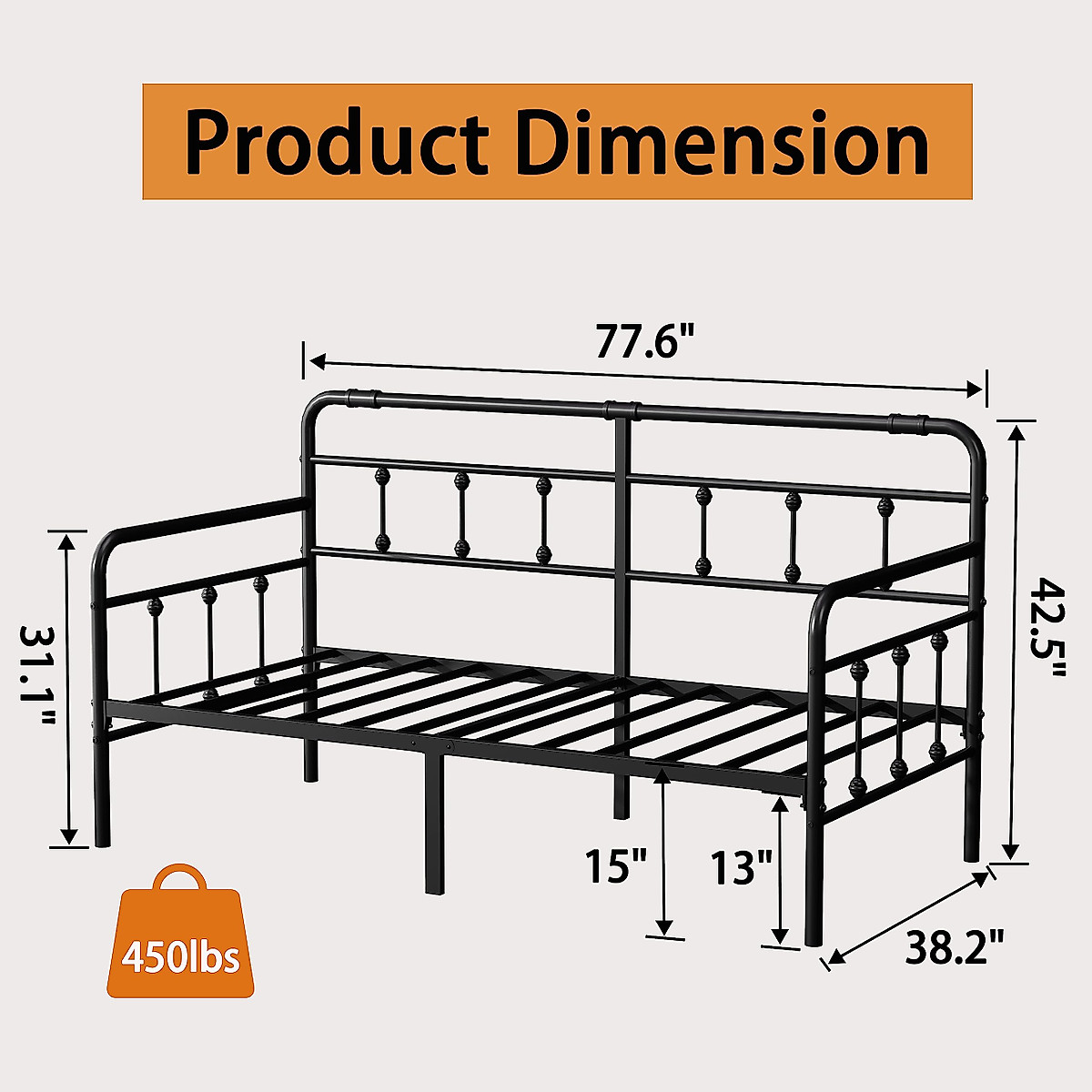 Yoshiely-Daybed-Twin-Platform-Bed-Frame with-Headboard - Classic Metal Steel Slat Support,No Box Spring Needed,Sofa Bed with Storage(Black)
