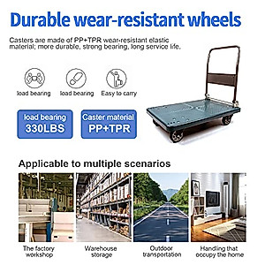 Timati Folding Push Cart Dolly Cart Platform Hand Truck with 330lb Platform Truck Luggage Cart Folding Flatbed Dolly with 360 Degree Swivel Wheels Foldable Push Hand Cart for Loading and Storage