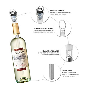 Wine Chiller Stick, Aerator Pourer and Stopper - 4 in 1-2 Pack - Stainless Steel - Cools Wine for Hours - Aerates Red Wine While Pouring - Stops Drips - by DeVine