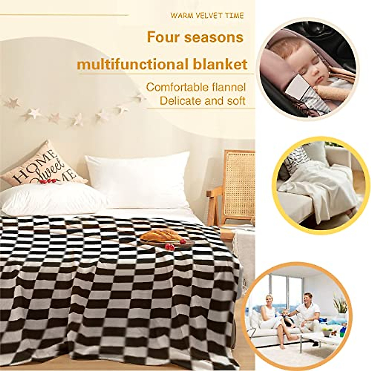 Black White Race Checkered Flag Soft Microfiber Lightweight Cozy Warm Blankets & Throws for Couch Bedroom Living Room