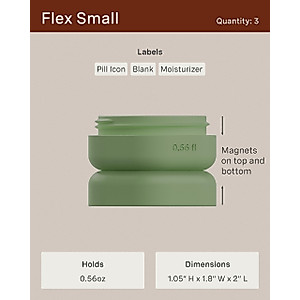 Cadence Travel Containers - Daily Routine Capsule Set - Magnetic Travel Capsules - For Shampoo, Conditioner, Body Wash, Pills, and More - 4 Flex Mediums (1.32oz) & 3 Flex Smalls (0.56oz) - Petal