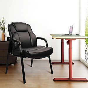 CLATINA Big & Tall 500 lb. Guest Chair, Leather Reception Chairs with Padded Arm Rest for Waiting Room Office Home and Meeting Conference-Black