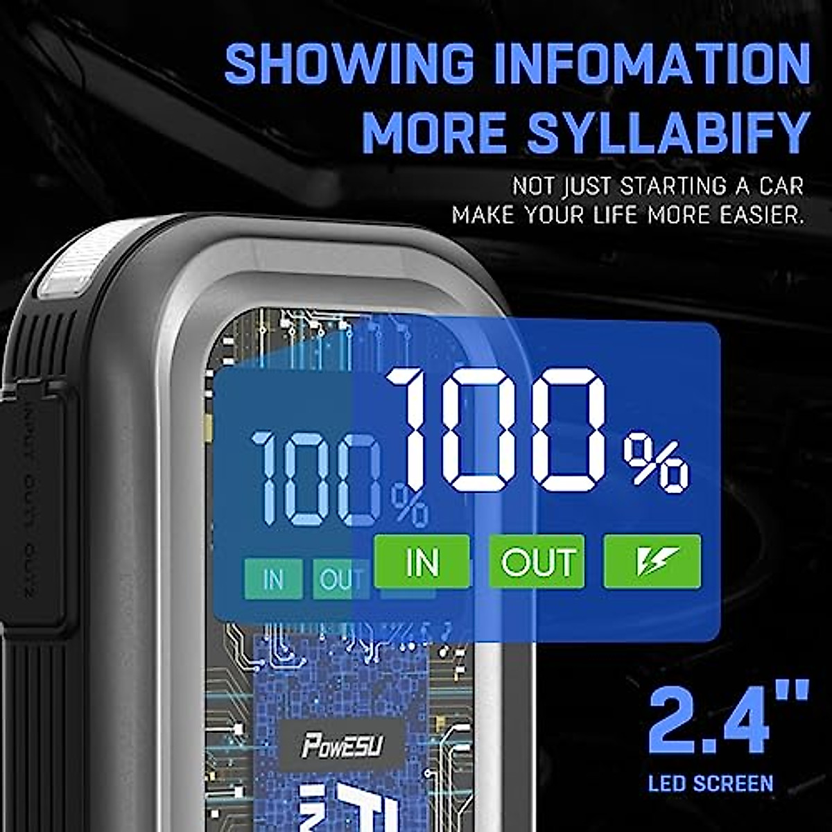 Portable Car Battery Jump Starter - 1500A Peak 12800mAh (Up to 7.5L Gas or 6.0L Diesel Engine) 12V Auto Battery Booster Portable Power Pack with Indicator Light Jumper Cables, QC 3.0 and LED Light