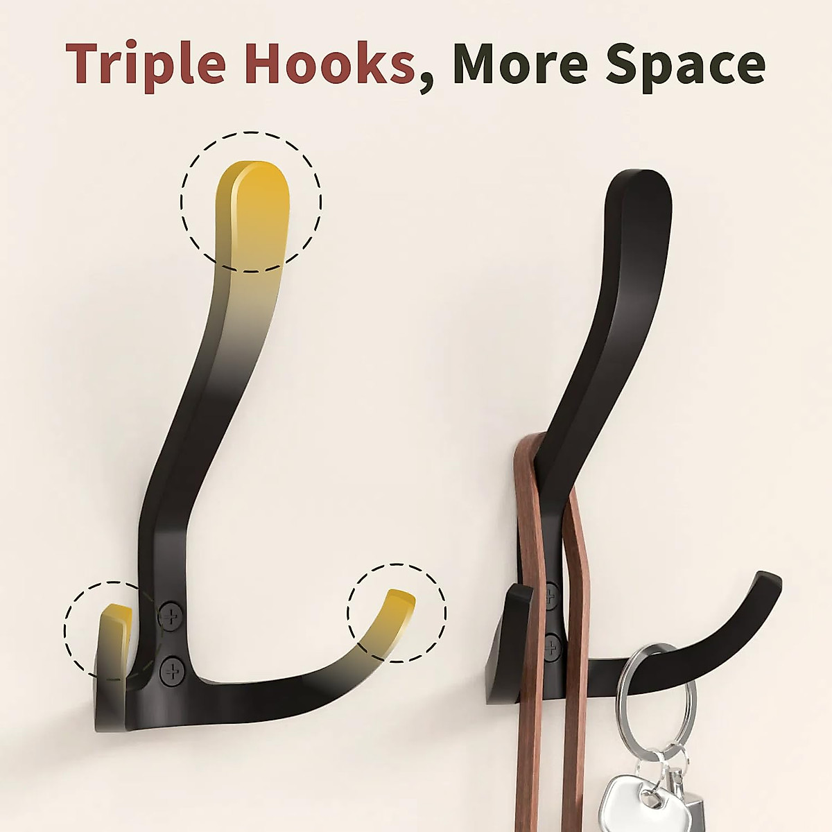 GWAAZXGZ Heavy Duty Wall Mount Hooks - Black Wall Hooks for Hanging Coats, Hold Up to 50 LBS, Coat Hooks for Bathroom, Bedroom, and Entryway, 5 Pack